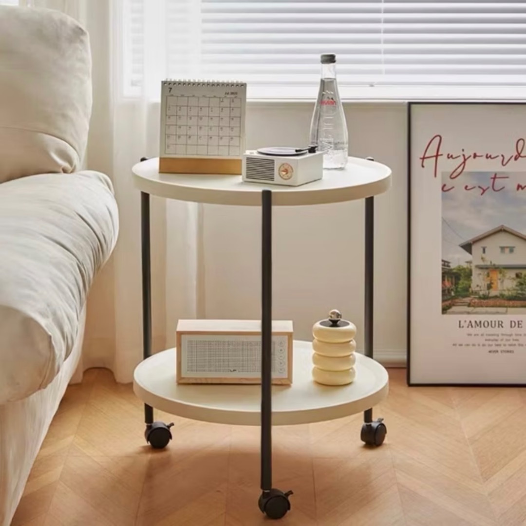 Round Sofa Side Table | 2 Tier Rolling Table | Coffee Table With Wheels ...