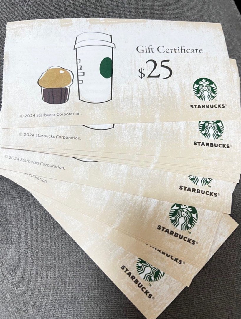 近七八折售！Starbucks coupon 星巴克＄25 券13張 （打包全出）, 門票＆禮券, 現金券、兌換券、禮券 - Carousell
