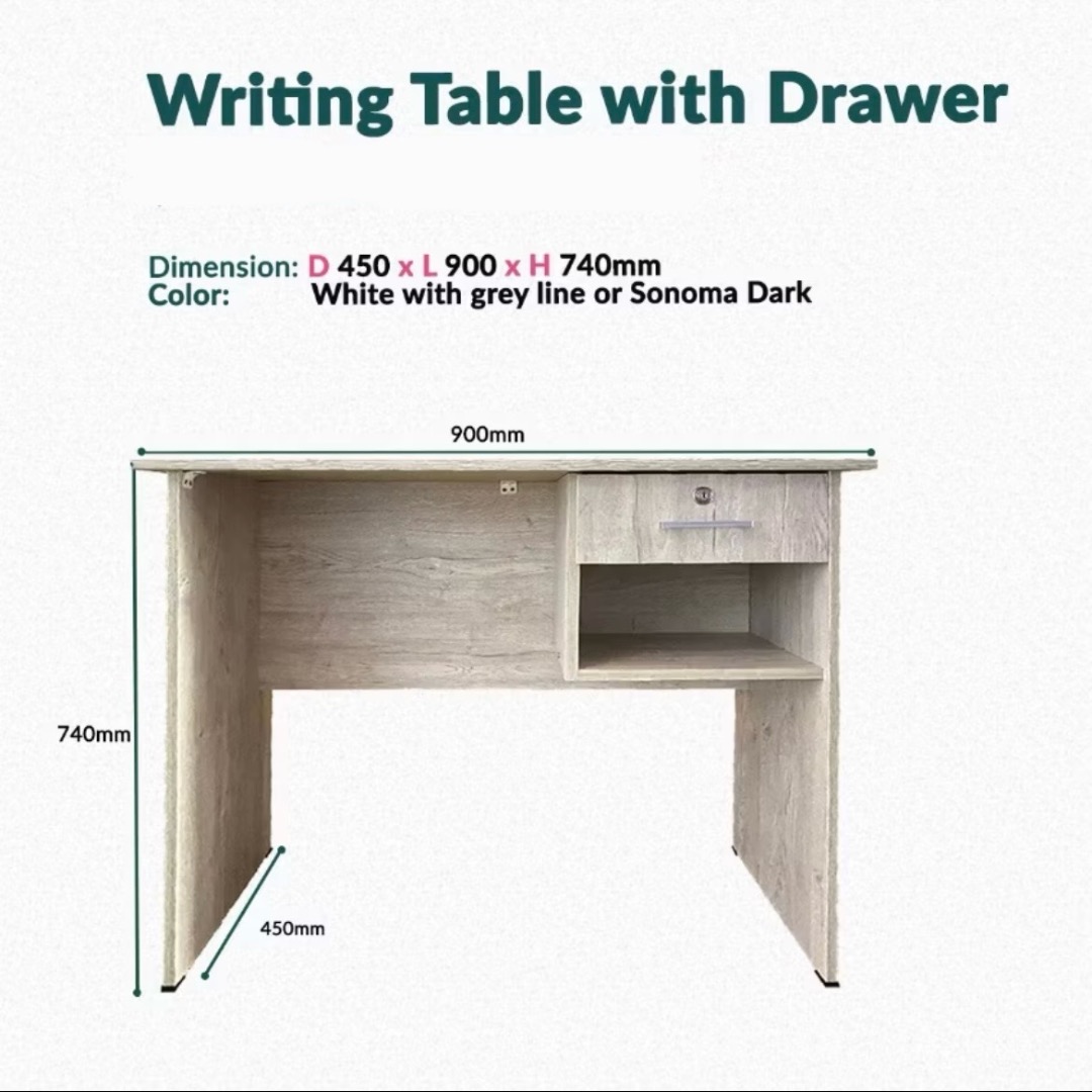 Wood Writing Desk | Computer Table With Drawer | Compact Office Desk ...