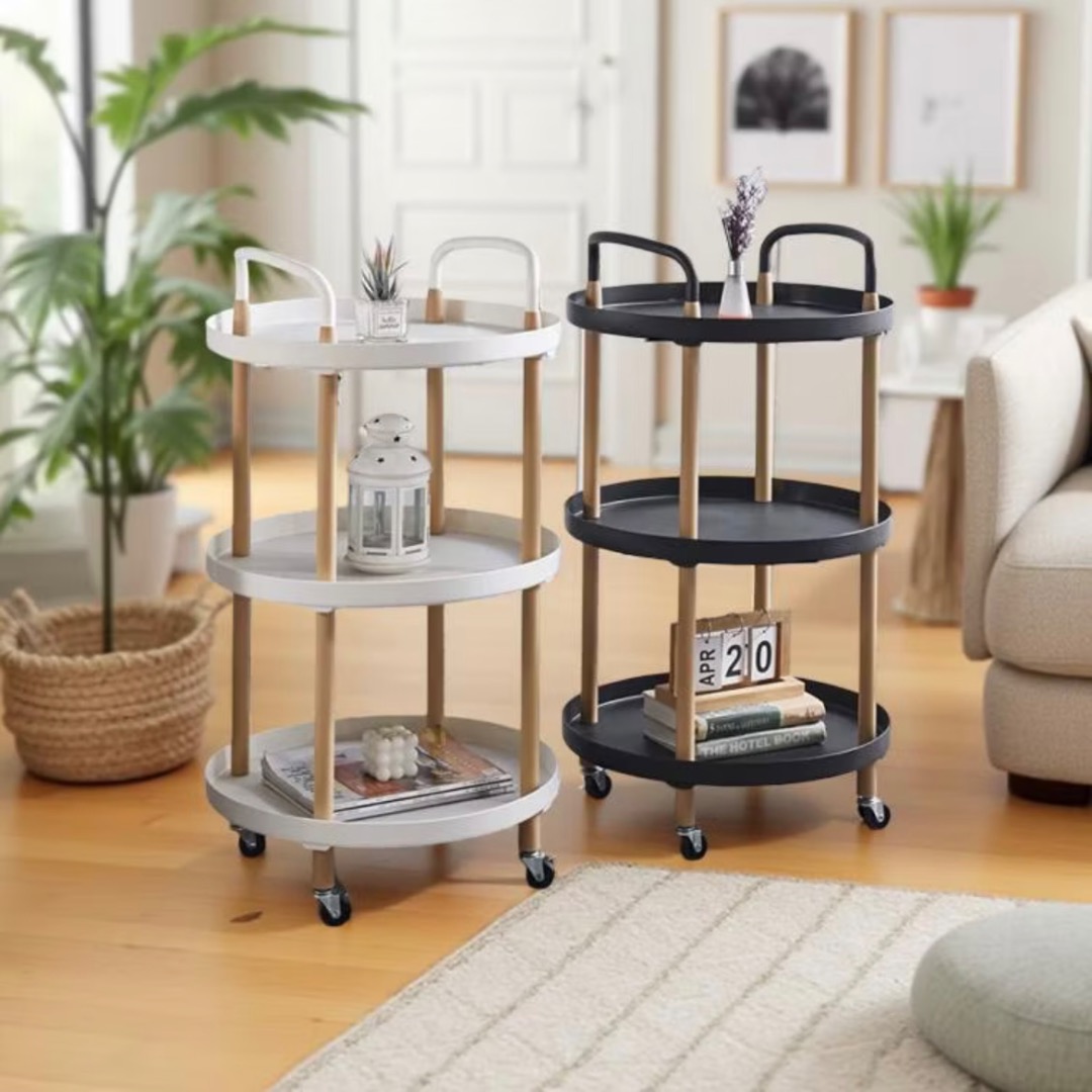 3 Tier Round Trolley With Wheels | Portable Bar Trolley Drink Cart ...