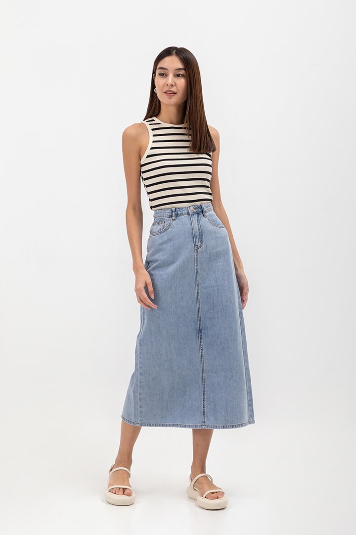 DEVIKA DENIM MIDI SKIRT, Women's Fashion, Bottoms, Skirts on Carousell