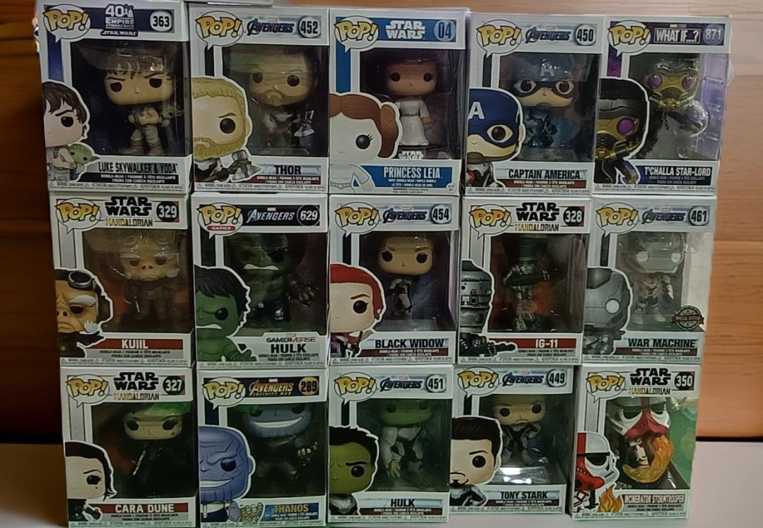Funko Pops Thor, Princess Leia, Star Lord, IG-11, War Machine, Thanos ...