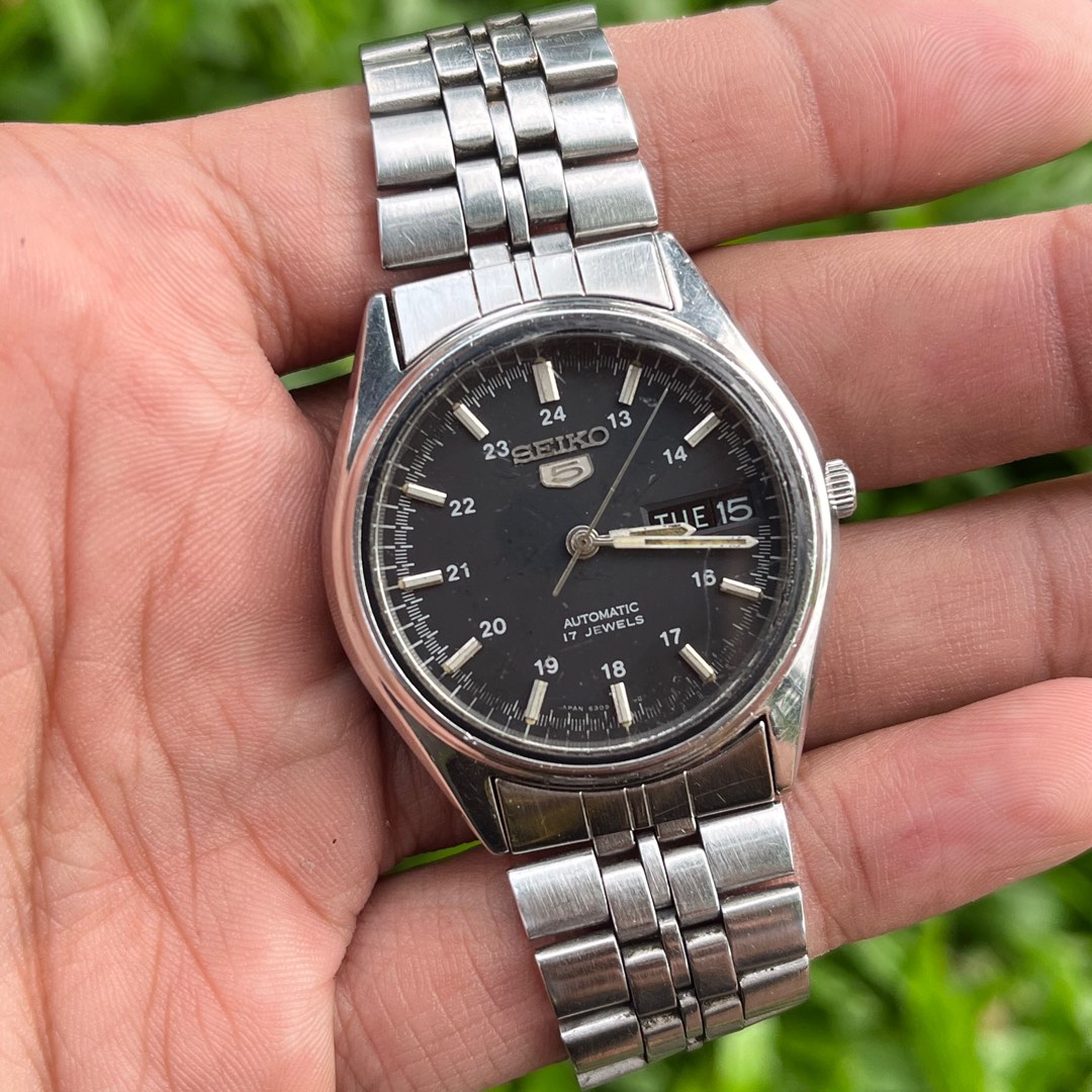 Jam Tangan Seiko 5 Automatic japan Dial military Black jadul vintage kuno antik fashion pria ...