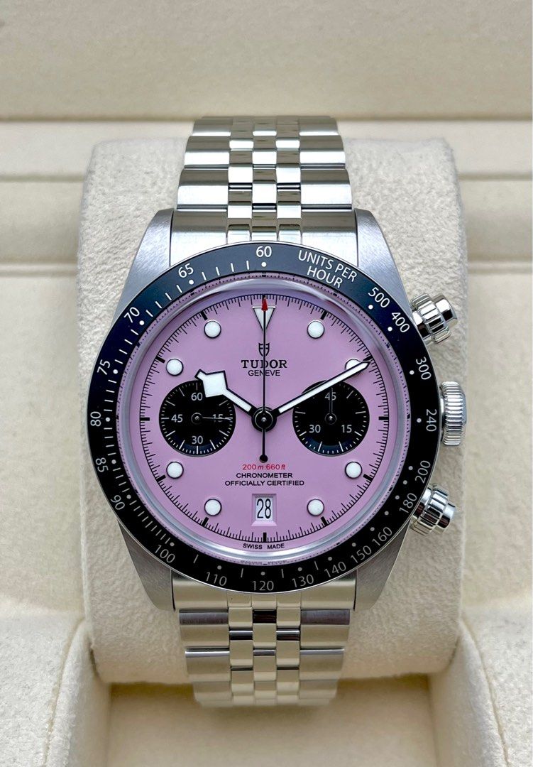 New 3/25 Tudor Black Bay Chrono Pink Dial Jubilee Inter Miami 79360N ...