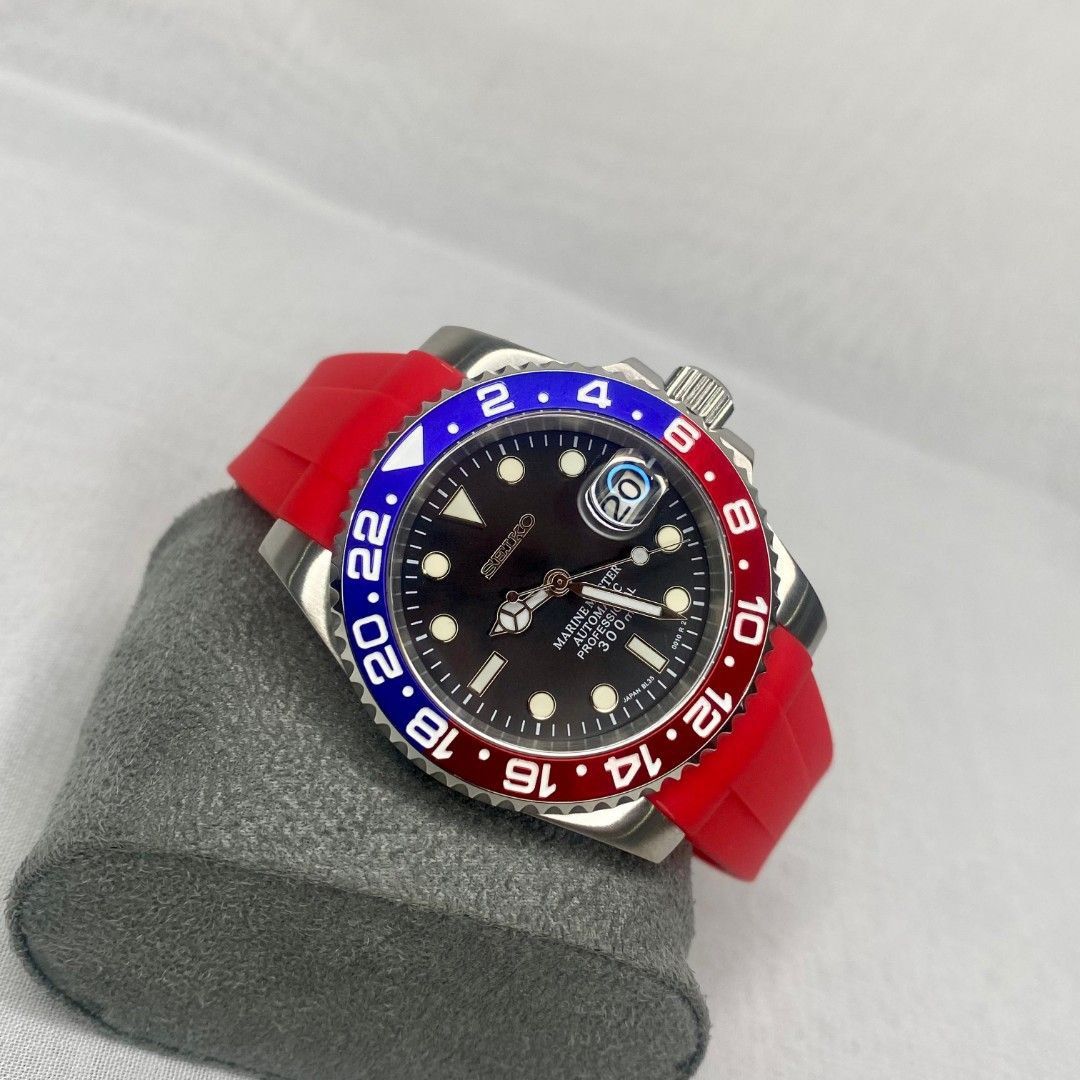 Seiko Mod Submariner Pepsi Rubber NH35 Automatic, Fesyen Pria, Jam Tangan di Carousell