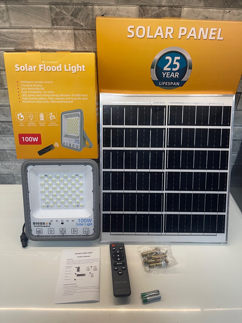 Solar flood Light (100 watts), Furniture & Home Living, Lighting & Fans ...