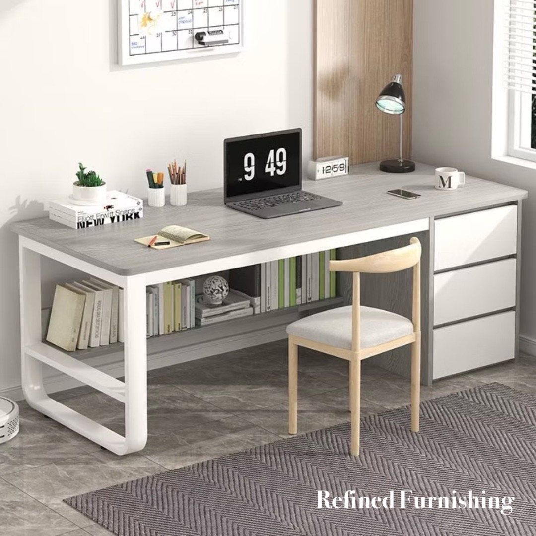 Study Table With Drawers | Writing Desk With Storage Shelves | Long ...