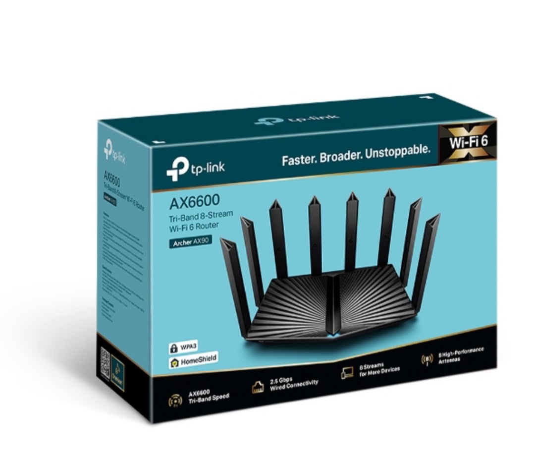 TP Link AX 90, Tri-Bands AX 6600 WIFI 6 Router, 8 High-Gain Antennas ...