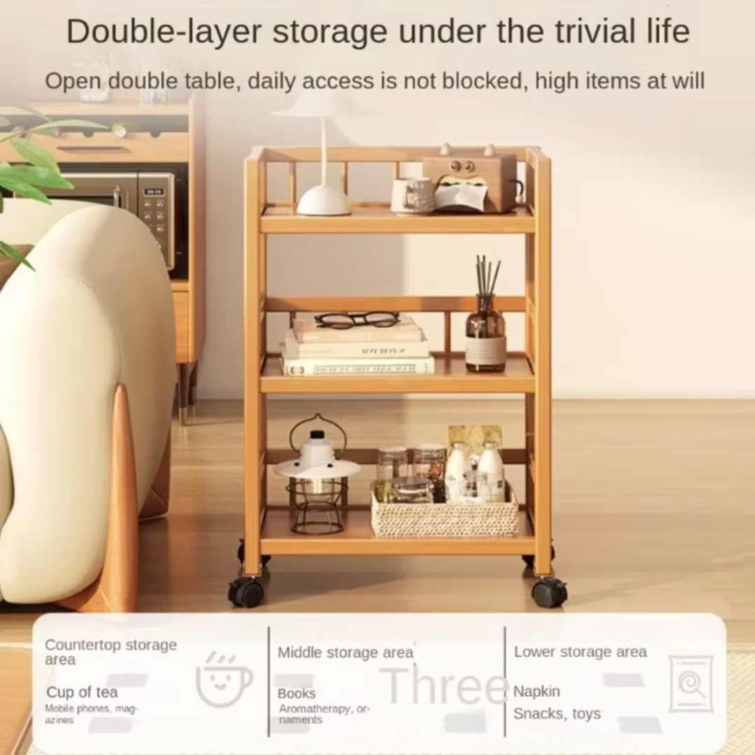 3 Tier Wooden Storage Trolley | Rolling Organizer Trolley Rack ...