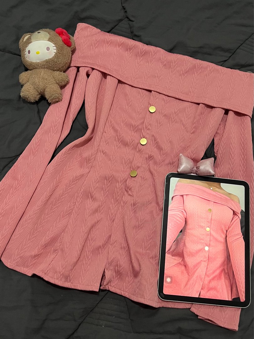 bsco barbie pink off-shoulder top, Women's Fashion, Tops, Longsleeves ...