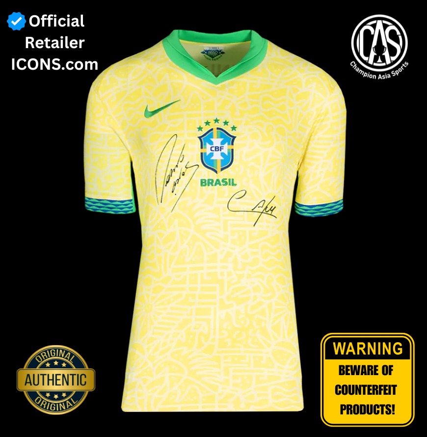 Cafu & Roberto Carlos Front Dual Signed Brazil 2024 Home Shirt, Hobbies ...