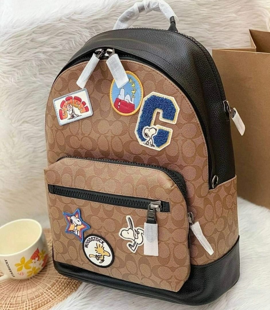 Coach C4030 Peanuts West Backpack in Khaki Signature Coated Canvas ...