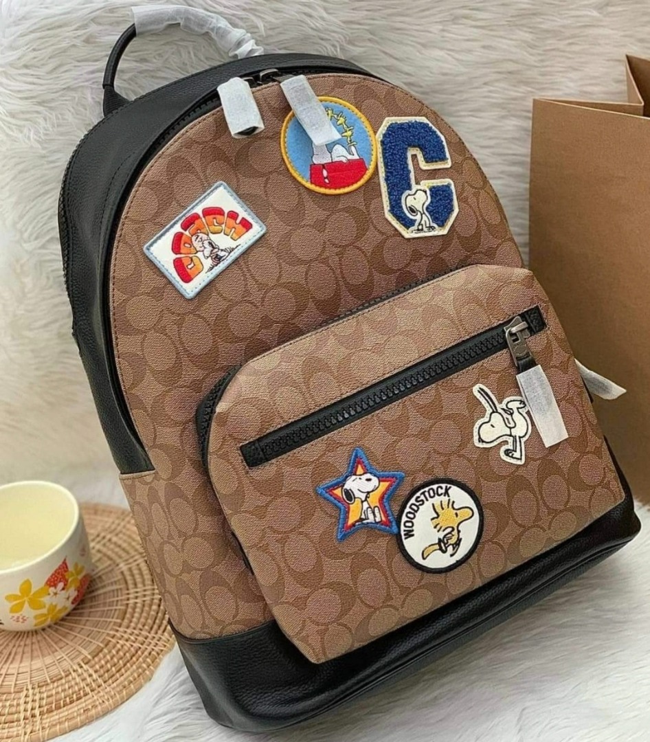 Coach C4030 Peanuts West Backpack in Khaki Signature Coated Canvas ...