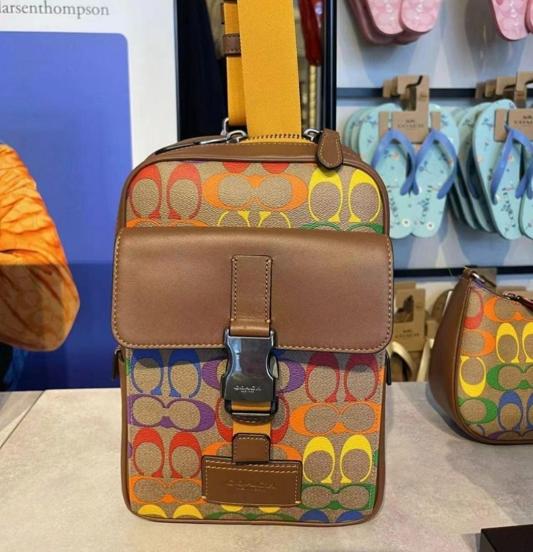 Coach C9846 Track Pack Bag in Rainbow Khaki Signature Coated Canvas ...