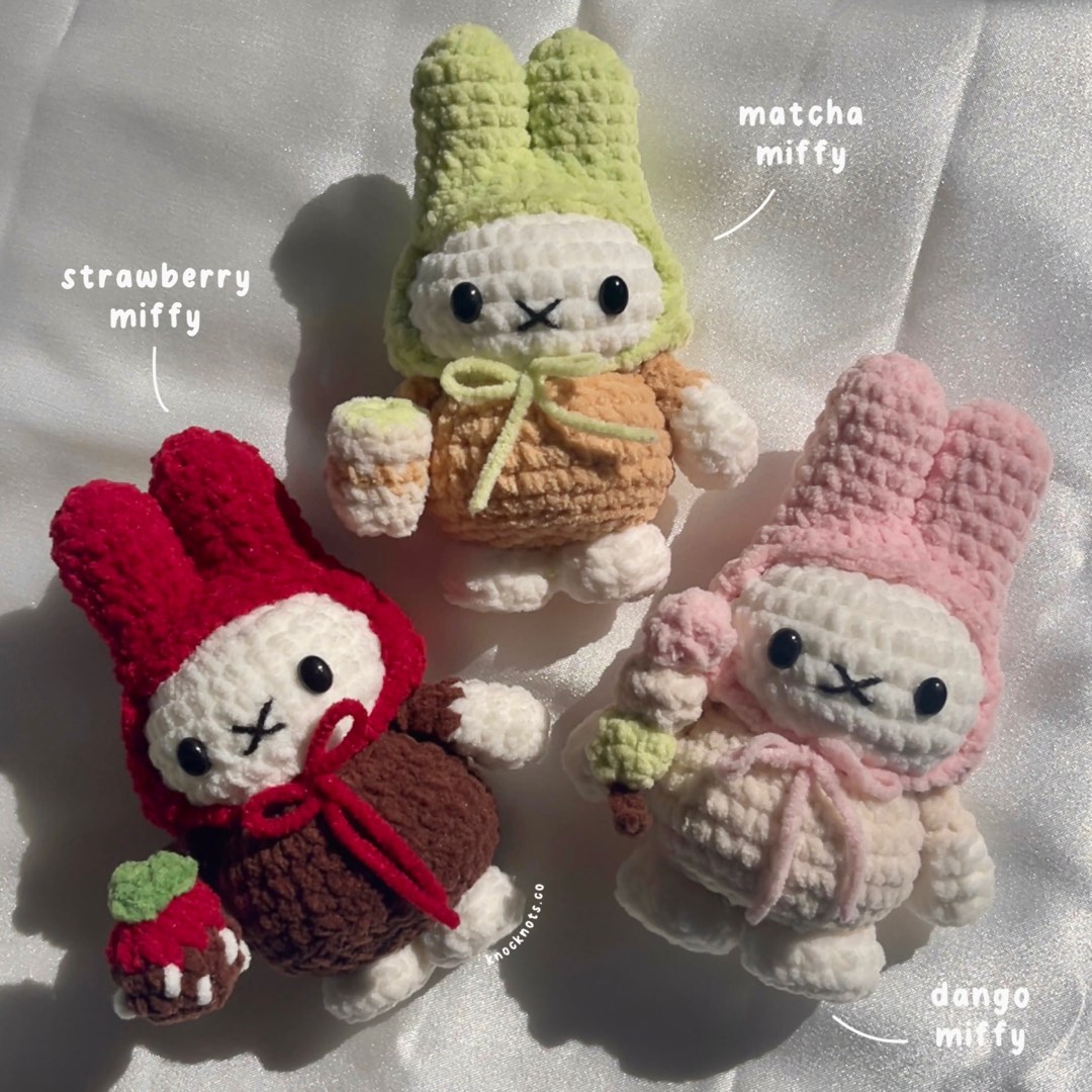 crochet miffy matcha strawberry dango, Hobbies & Toys, Stationery ...