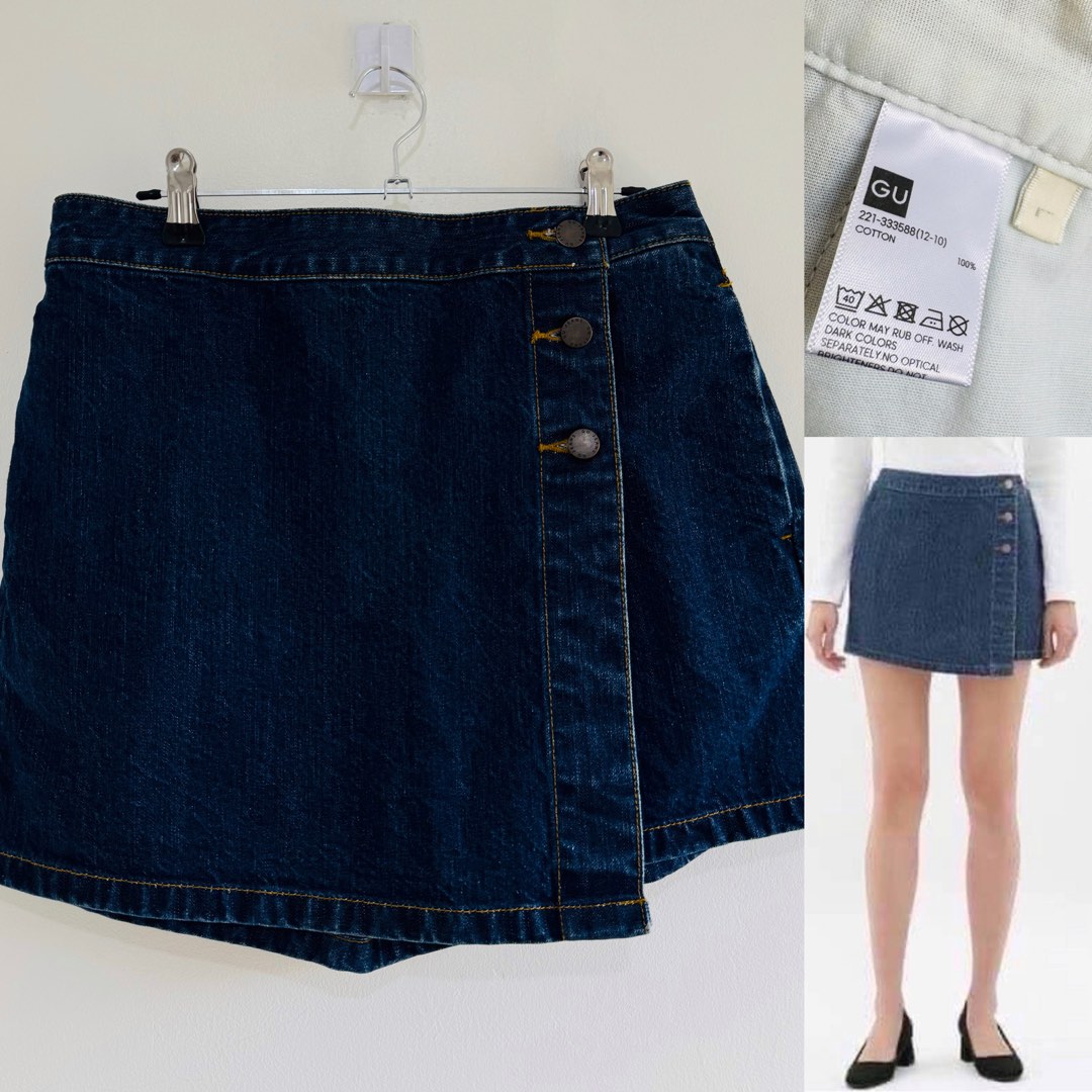 GU Garterized Denim Skort, Women's Fashion, Activewear on Carousell