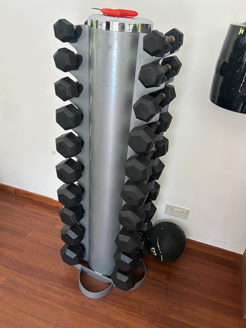 Hexagonal Dumbbell Set 1-10kg with standing rack, Sports Equipment ...