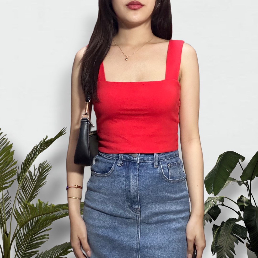 kookai - red square neck top, Women's Fashion, Tops, Others Tops on ...