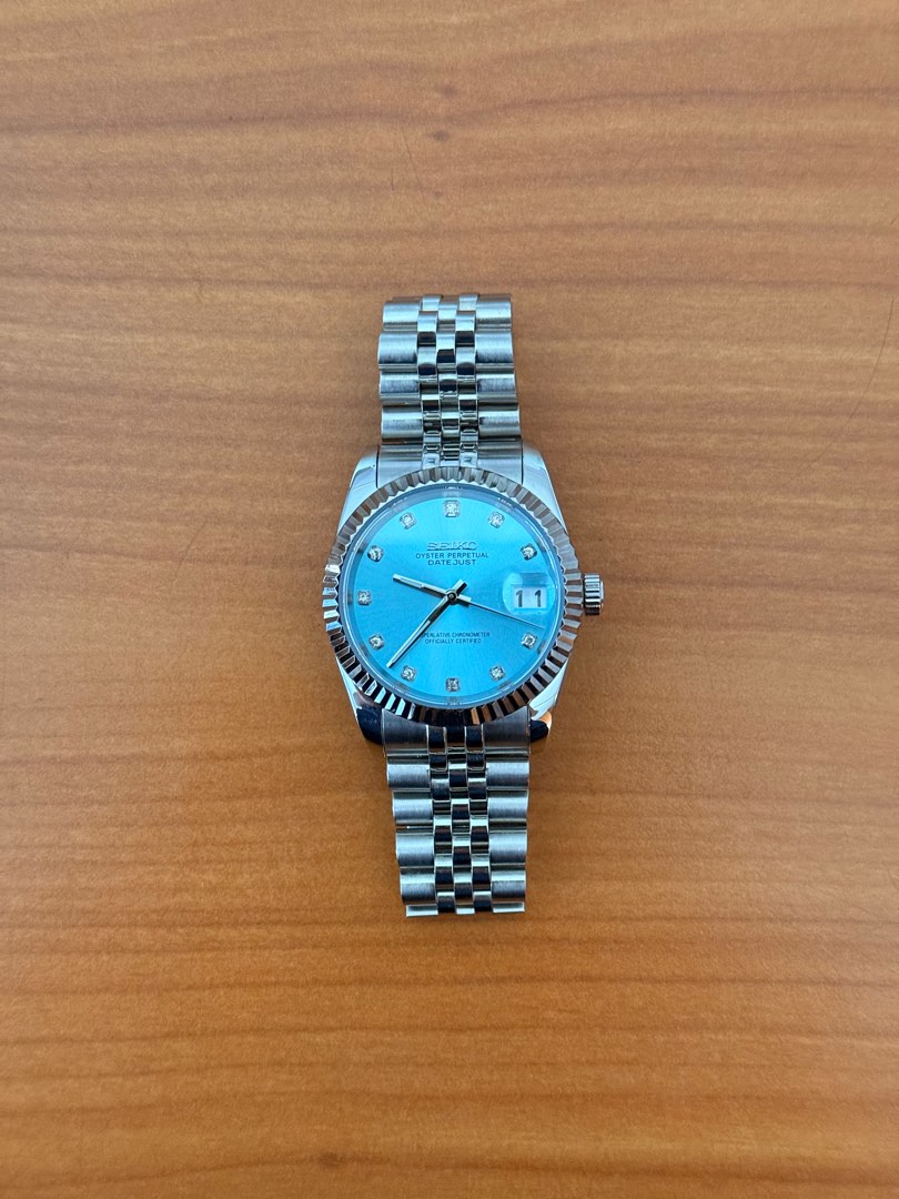 Light blue Seiko Mod diamond dial 39mm, Luxury, Watches on Carousell