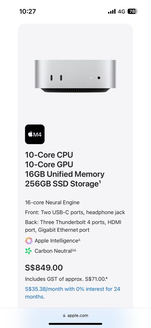 Mac mini M4 256gb SSD ( free delivery via lalamove ), Computers & Tech ...