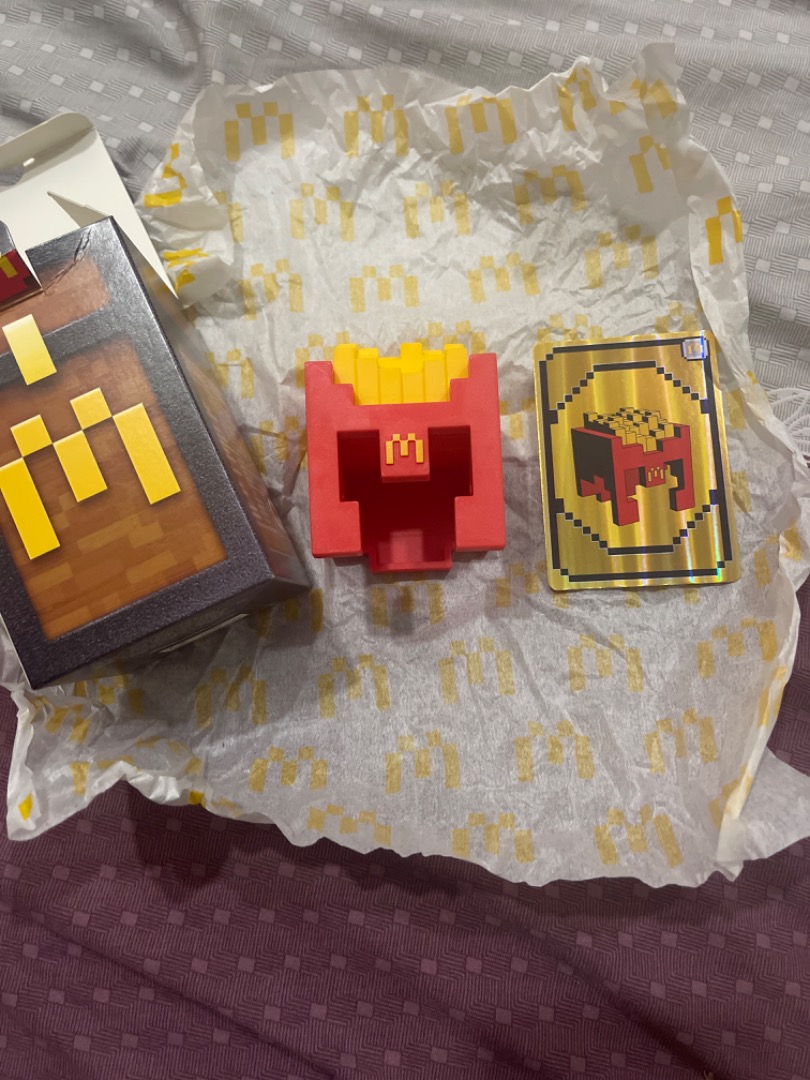 Mcdo Minecraft movie meal Collectible Fry helmet- Unused code, Hobbies ...