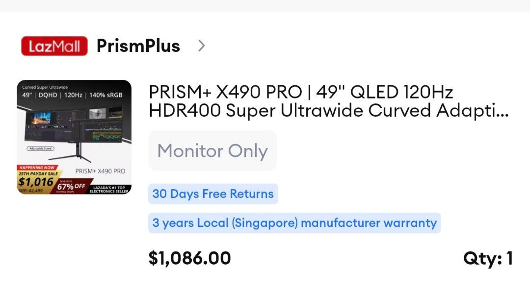 PRISM+ X490 PRO | 49" QLED 120Hz HDR400 Super Ultrawide Curved Adaptive-Sync Gaming Monitor ...