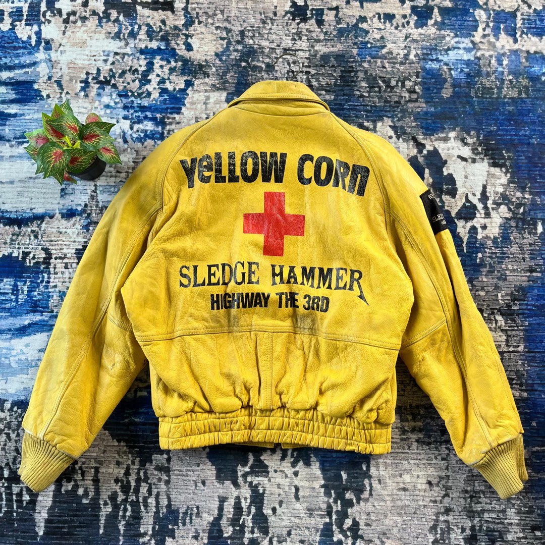 RARE Vintage Yellow Corn Sledge Hammer Leather Jacket 90s, Men's ...