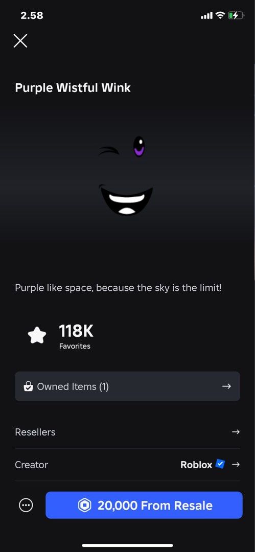 Roblox limited face Purple Wistful Wink (via trade & super safe), Video ...