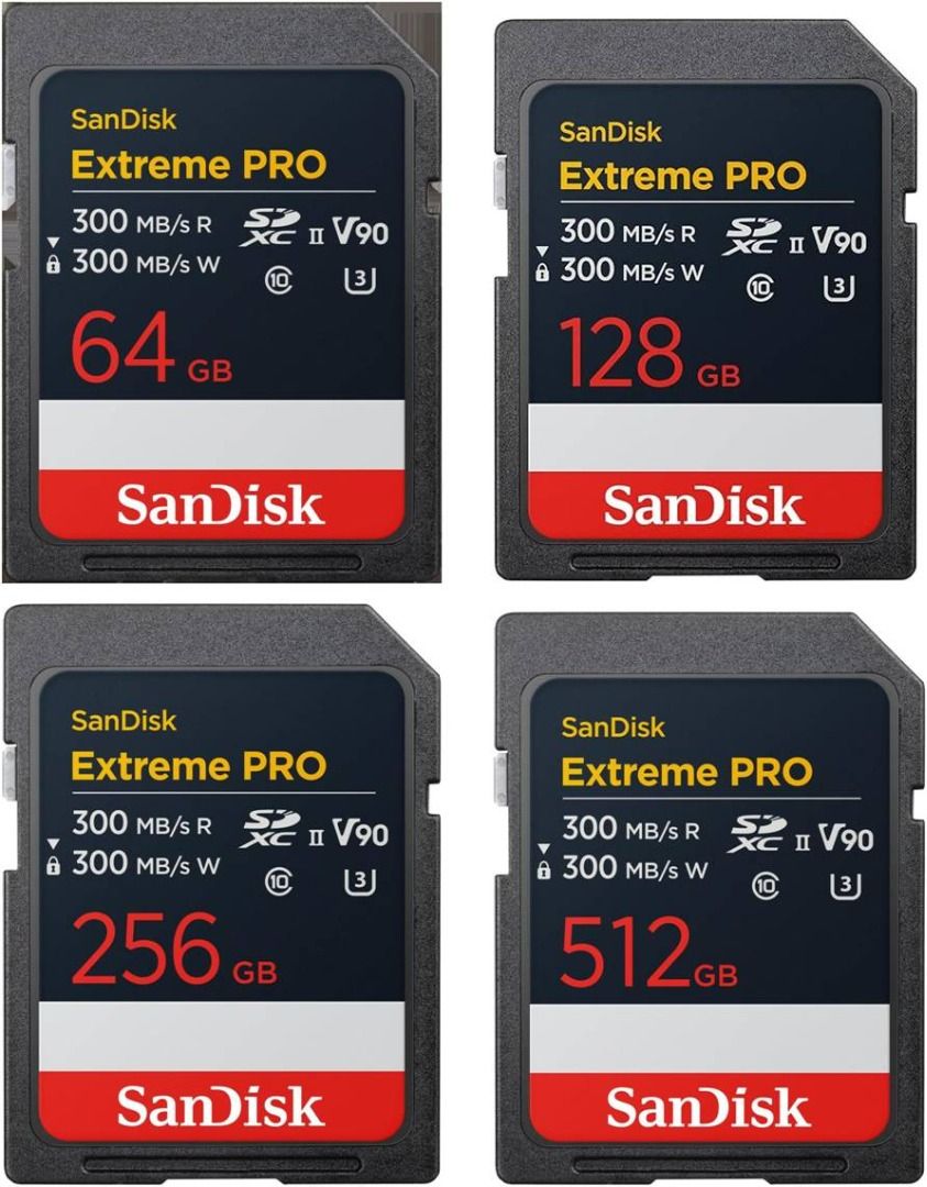 SanDisk SDXC Extreme PRO SD UHS-II V90 300MB/s Flash Memory Card 64GB 128GB 256GB 512GB, 攝影器材 ...