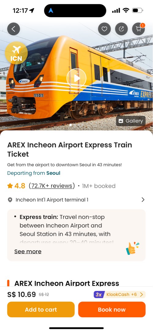 SEOUL AREX TICKET Airport Railroad Express Ticket (3 Pax/ 3 Ticket ...