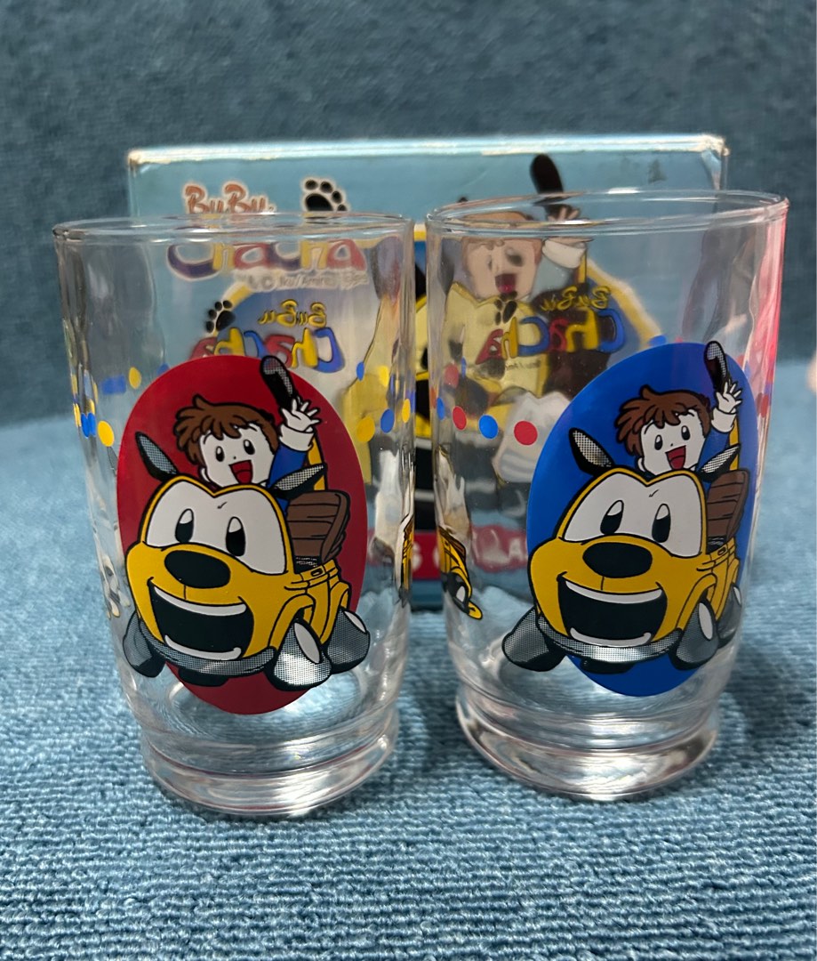two drinking glasses featuring graphics from the animated series Bubu ...