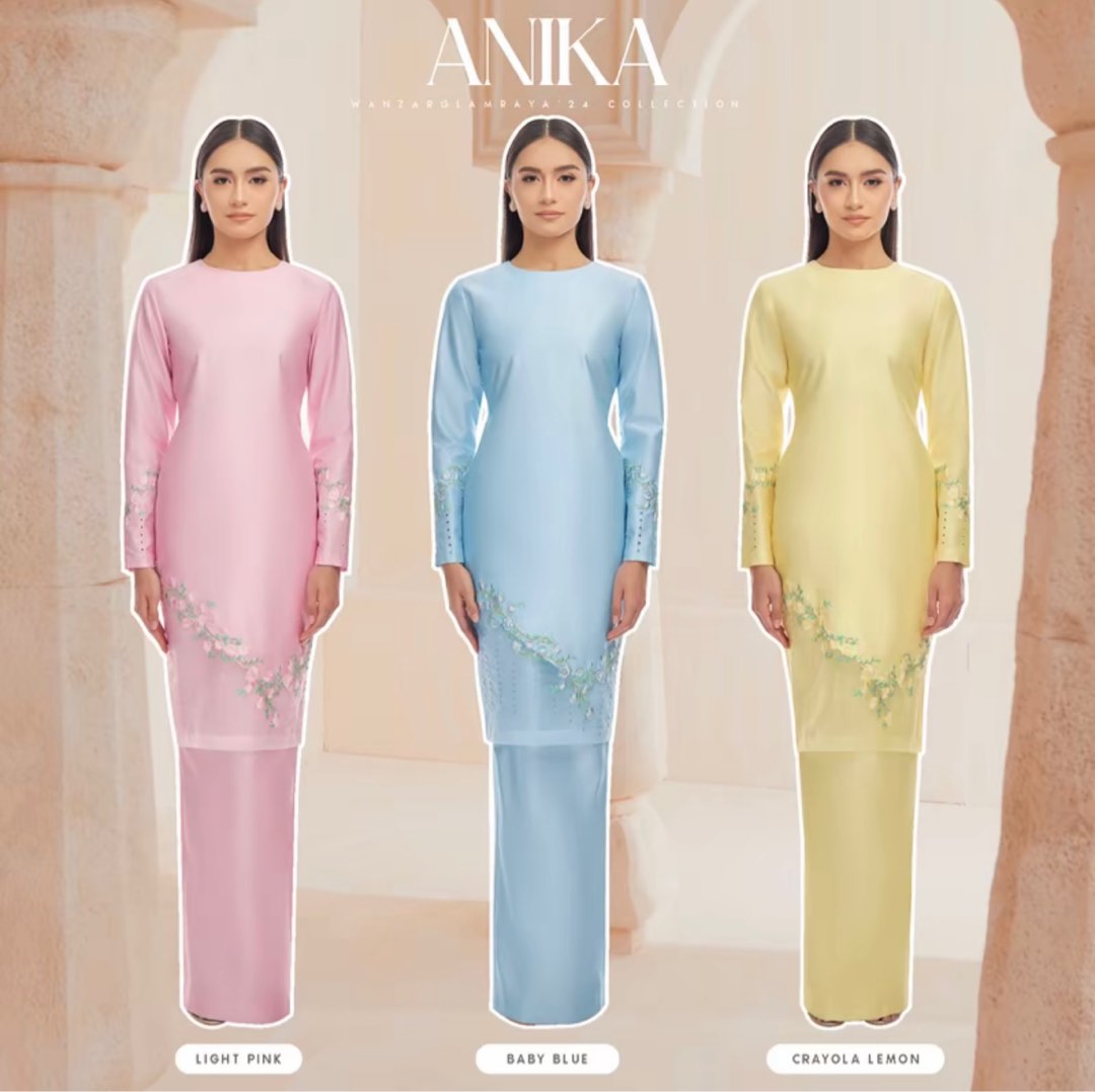 Wanzar Anika Kurung in Baby Blue, Women's Fashion, Muslimah Fashion ...