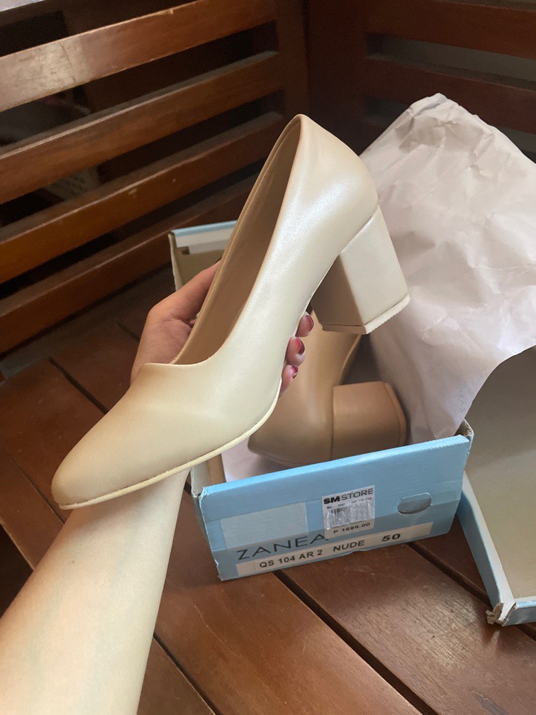 Zanea Nude Block Heels, Women's Fashion, Footwear, Heels on Carousell