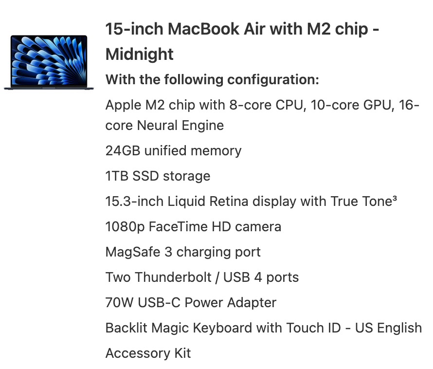 15-inch MacBook Air with M2 chip - Midnight (Max Specification CTO ...