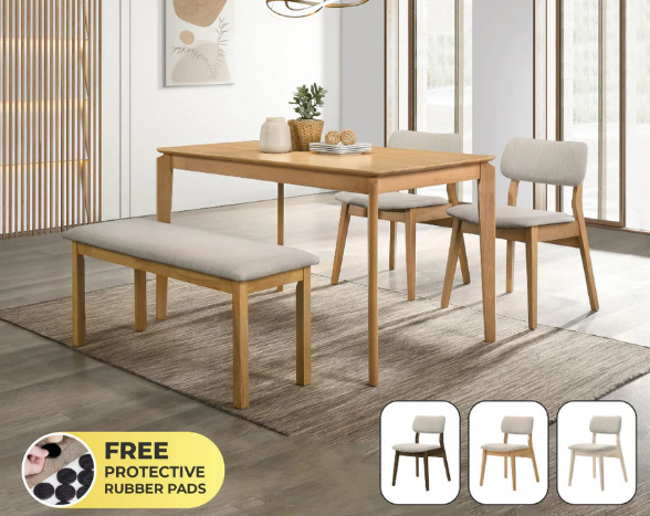 4-6 Seater Oak / Walnut Muji Style Dining Table Set with Add On Chairs ...