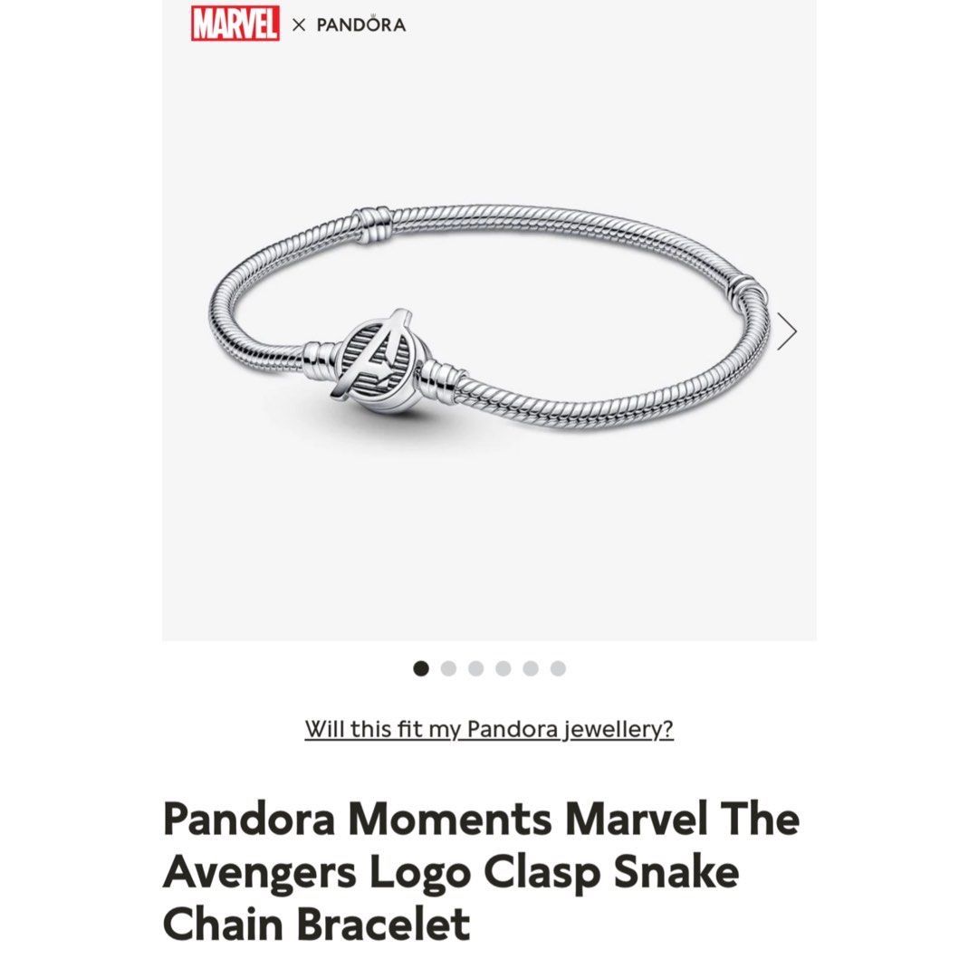 ( in stock )Pandora Moments Marvel The Avengers Logo Clasp Snake Chain ...