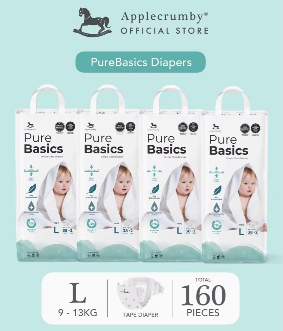 Applecrumby pure basic diaper L, Babies & Kids, Bathing & Changing ...