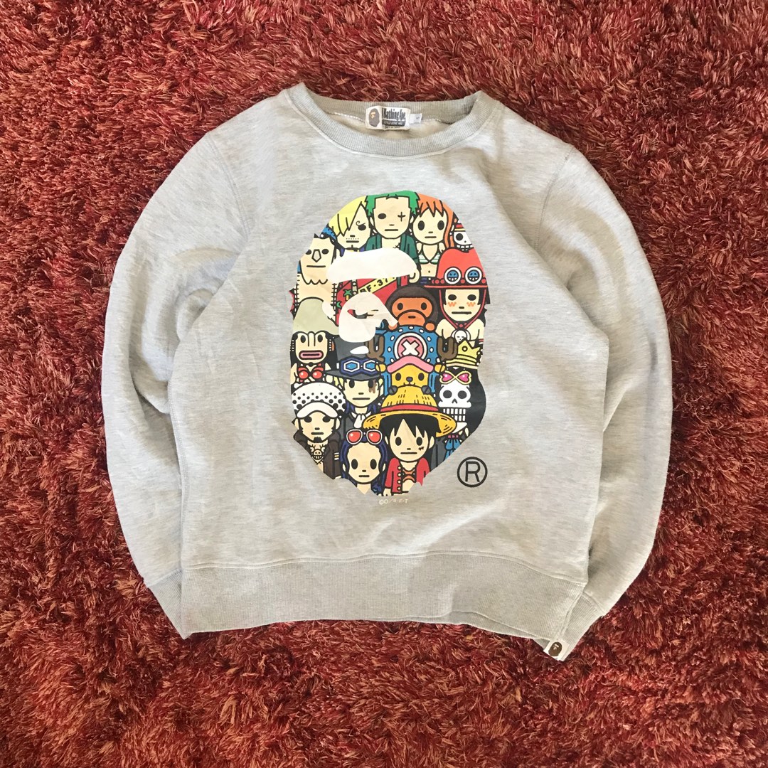 Bape x One Piece Big Head Crewneck Sweater, Men's Fashion, Activewear ...