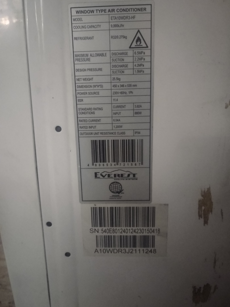 EVEREST 1.5HP Non Inverter Window Type Aircon/ Fast Cooling/ Healthy ...