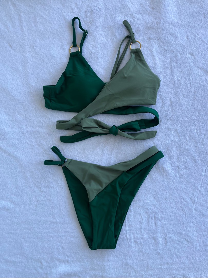 Green Two tone two piece bikini set swimsuit, Women's Fashion, Swimwear ...