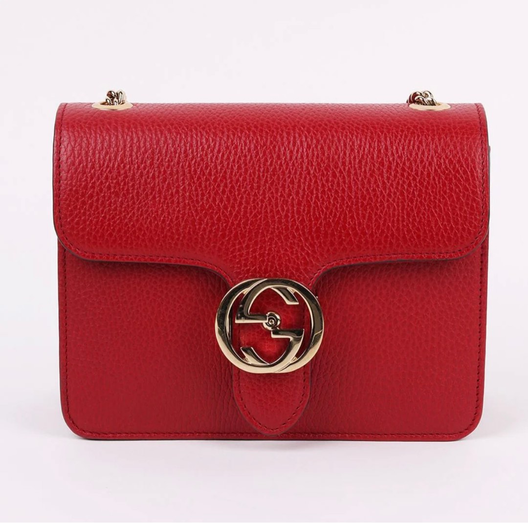Gucci red small crossbody bag with interlocking gold details ghw ...