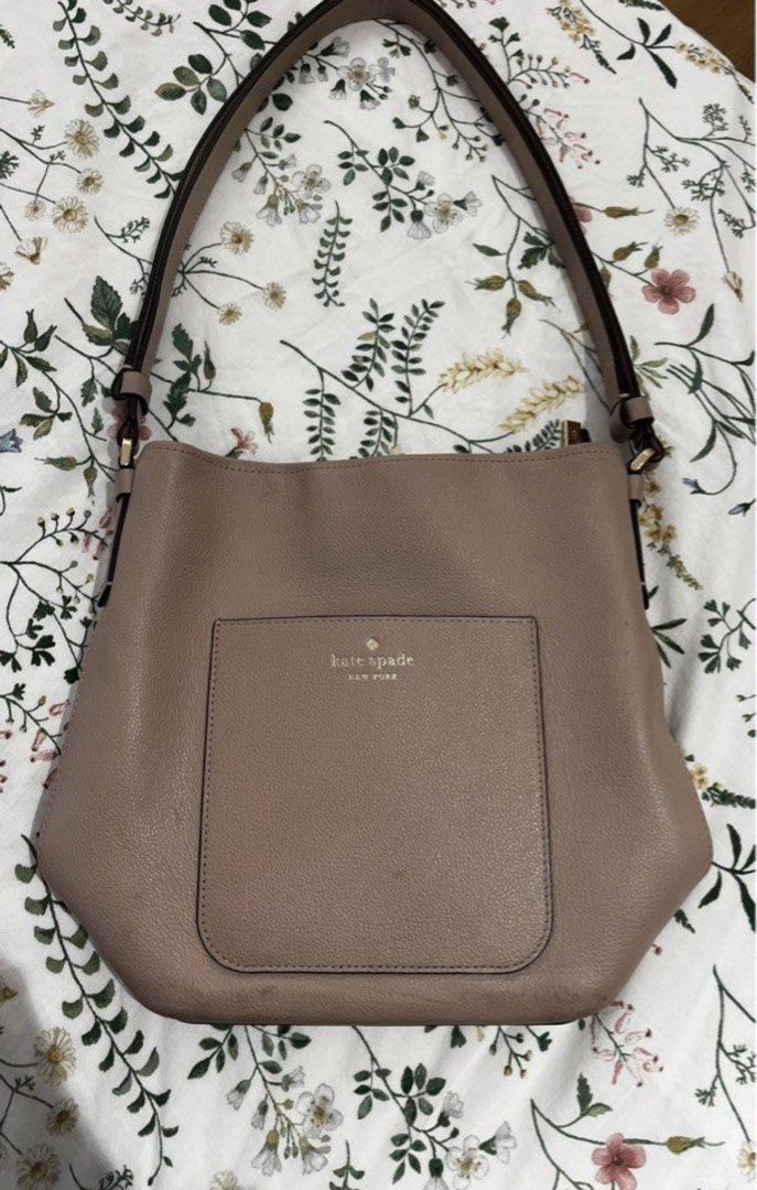 Kate Spade Elsie Pebbled Leather Bucket Bag in Warm Beige, Luxury, Bags ...