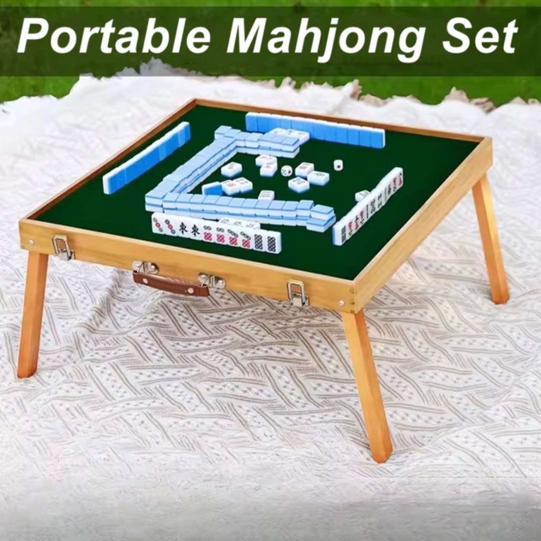 Portable Mahjong Table With Mahjong Set | Foldable Mahjong Game Desk ...
