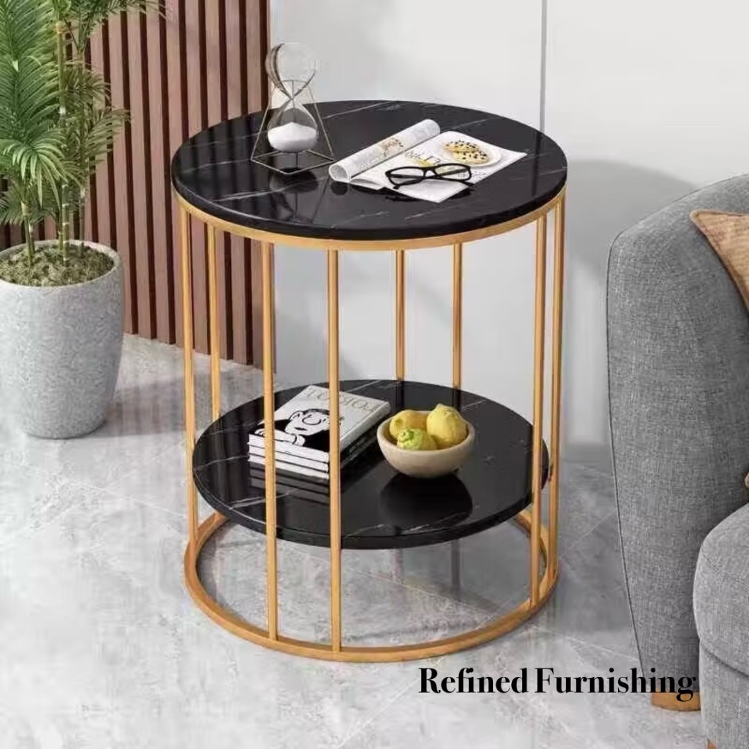 Round Side Table | Black Marble Sofa Side Table | Two Tier Living Room ...