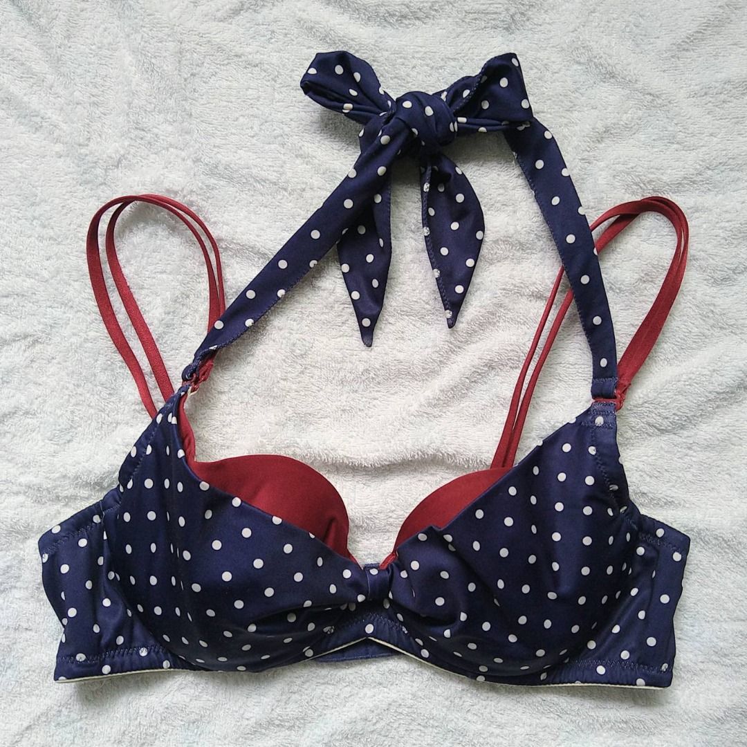 Triump Maximiser Red/ White Pokka Dots Ribbon Back Strap & Dark Navy Blue Underwire Bra - 80C ...