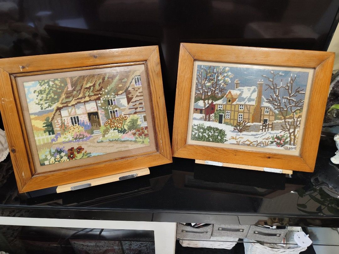 Vintage Needlepoint Embroidery Winter Scene N English Cottage House ...