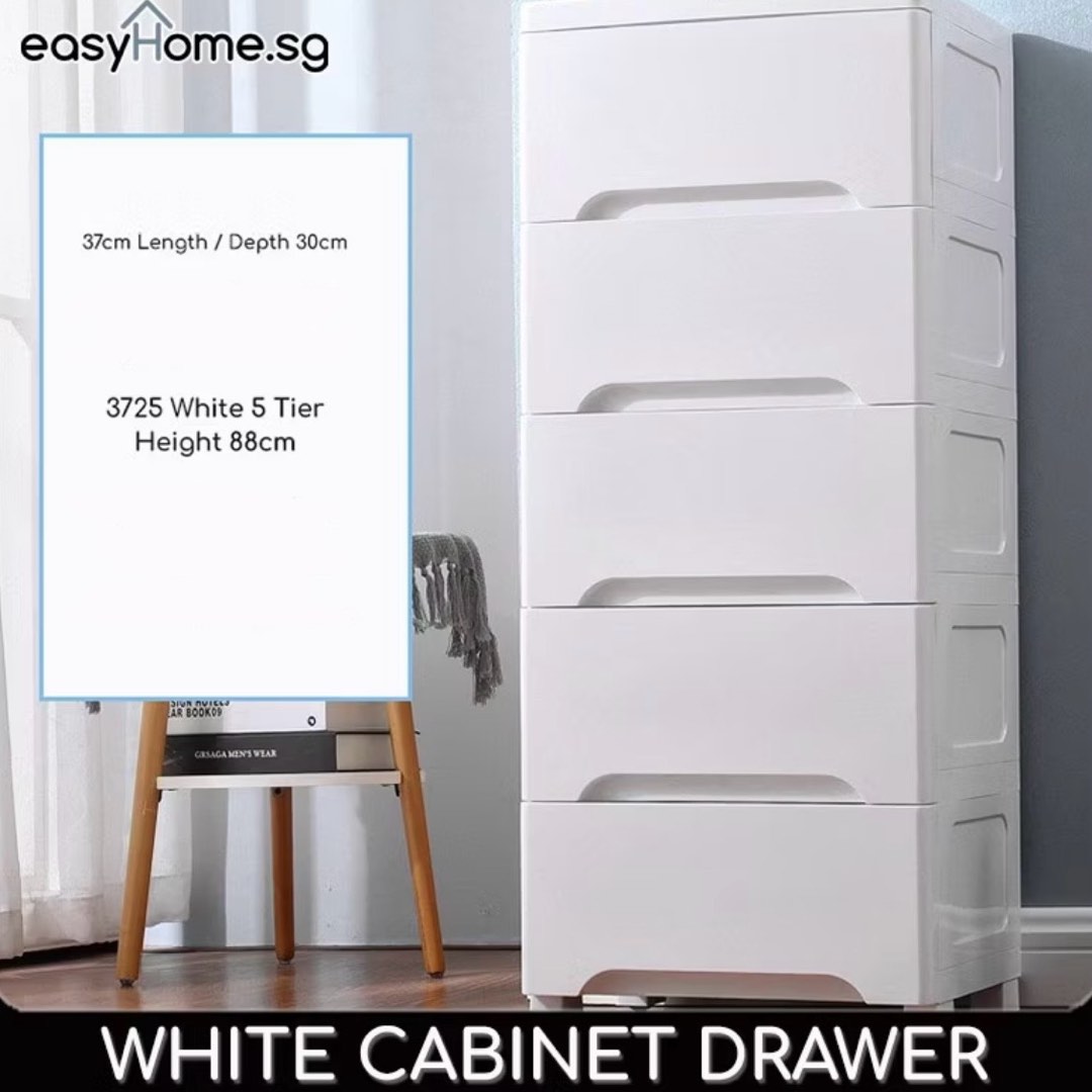 White Cabinet Drawer | 5-Tier Storage Drawer | Vertical Drawer Cabinet ...
