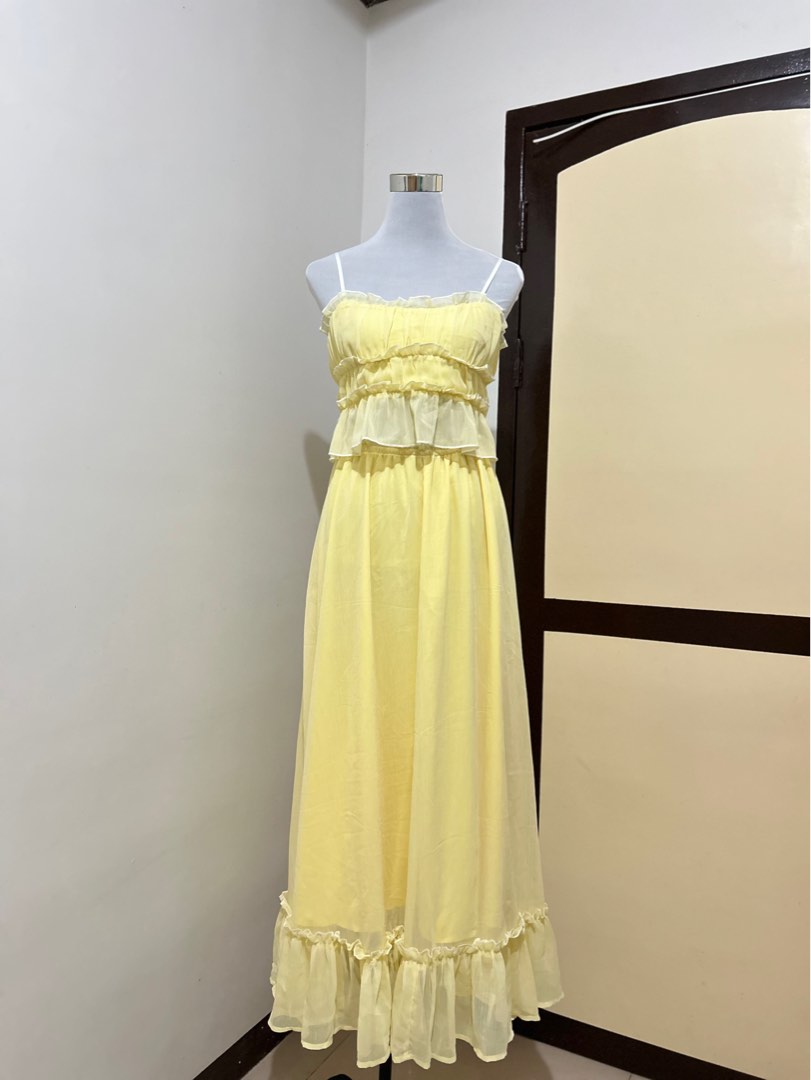 Yellow Ruffle Top and Long Skirt Set | Chiffon Co-ords for Women | Flowy Yellow Coord Set ...