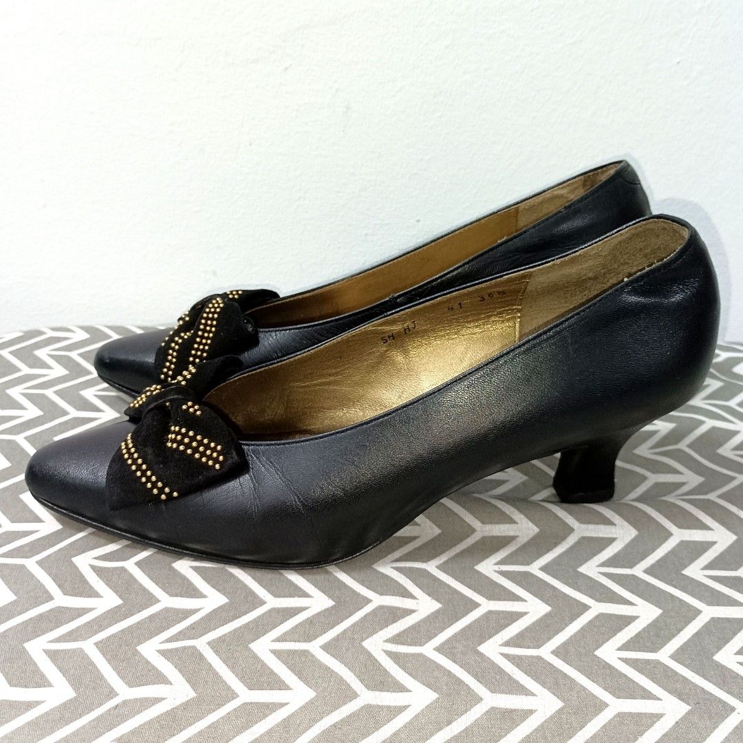 Yves Saint Laurent Black Gold Stud Ribbon Pumps, Luxury, Sneakers ...