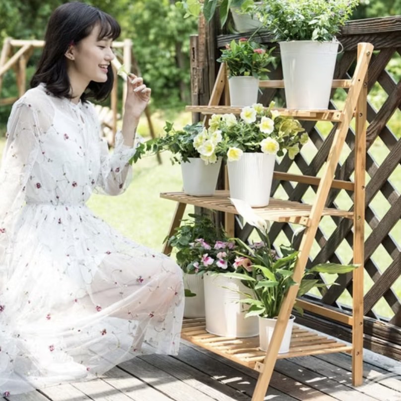 3 Tier Plant Rack | Flower Pot Rack | Foldable Plant Stand | Bamboo ...